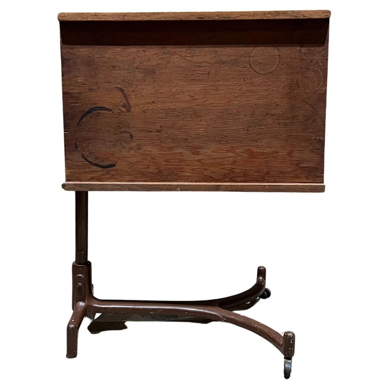 1930s Fabulous Industrial Adjustable Wood Table Hand Crank Metal Base ...