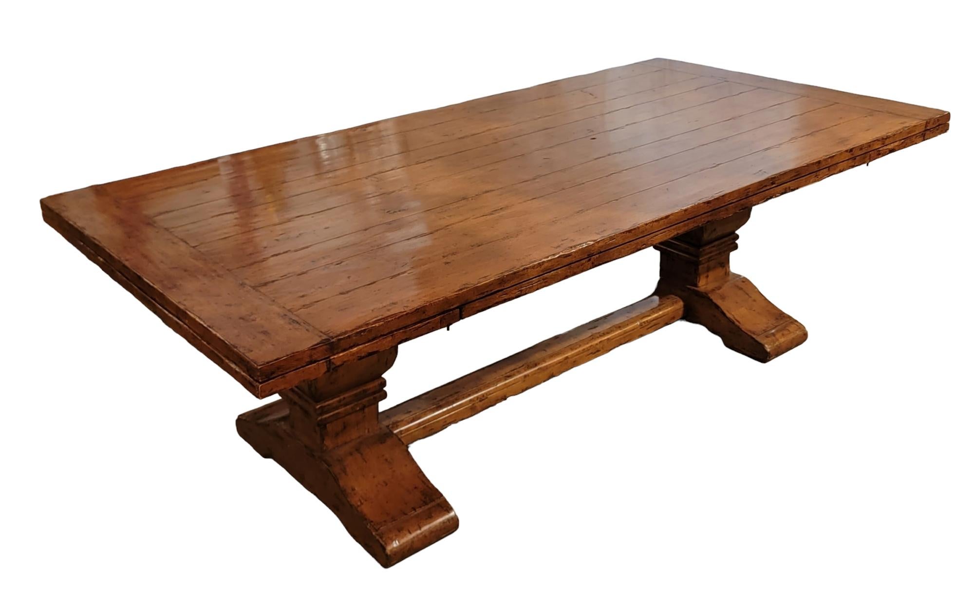 Farm House Plank Top Double Pedestal Extendable Leaf Table, 1930s For ...