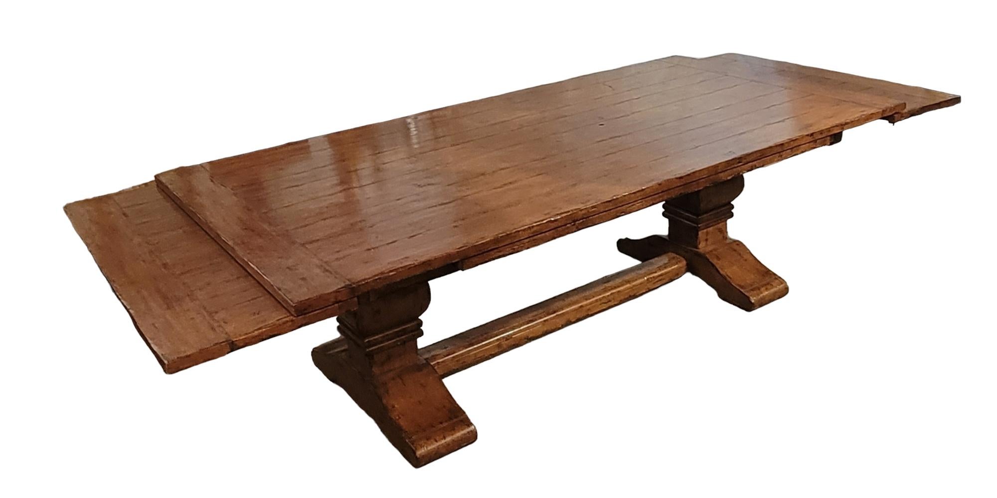 Farm House Plank Top Double Pedestal Extendable Leaf Table, 1930s For ...