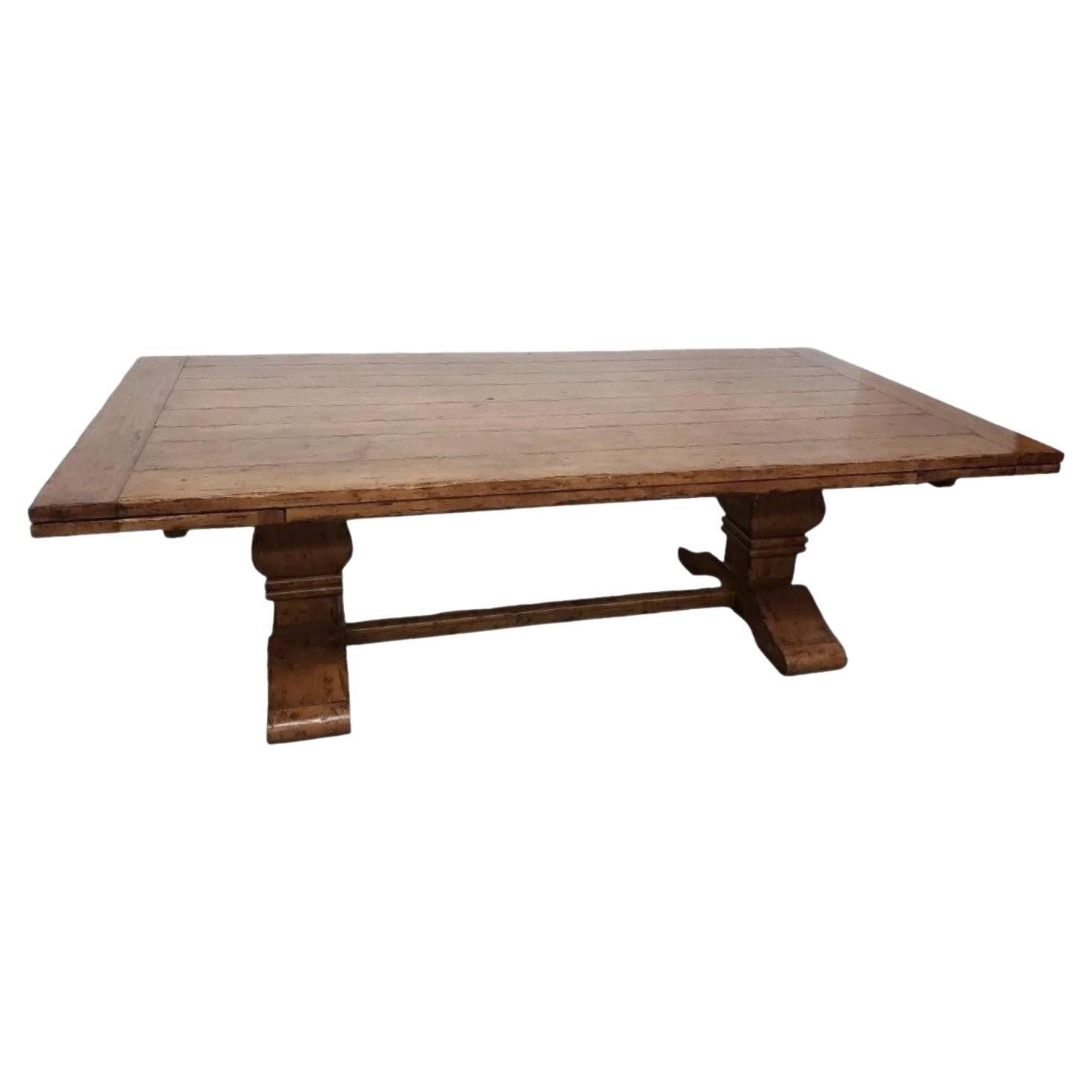 Farm House Plank Top Double Pedestal Extendable Leaf Table, 1930s For ...