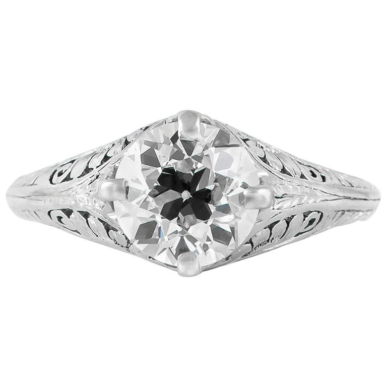 1930s Filigree Platinum Setting with Four Prongs Engagement Ring For ...