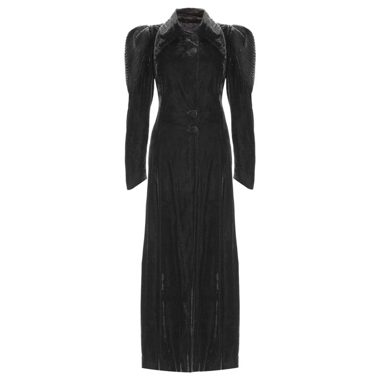 1930s Floor Length Art Deco Black Panne Silk Velvet Coat at 1stDibs