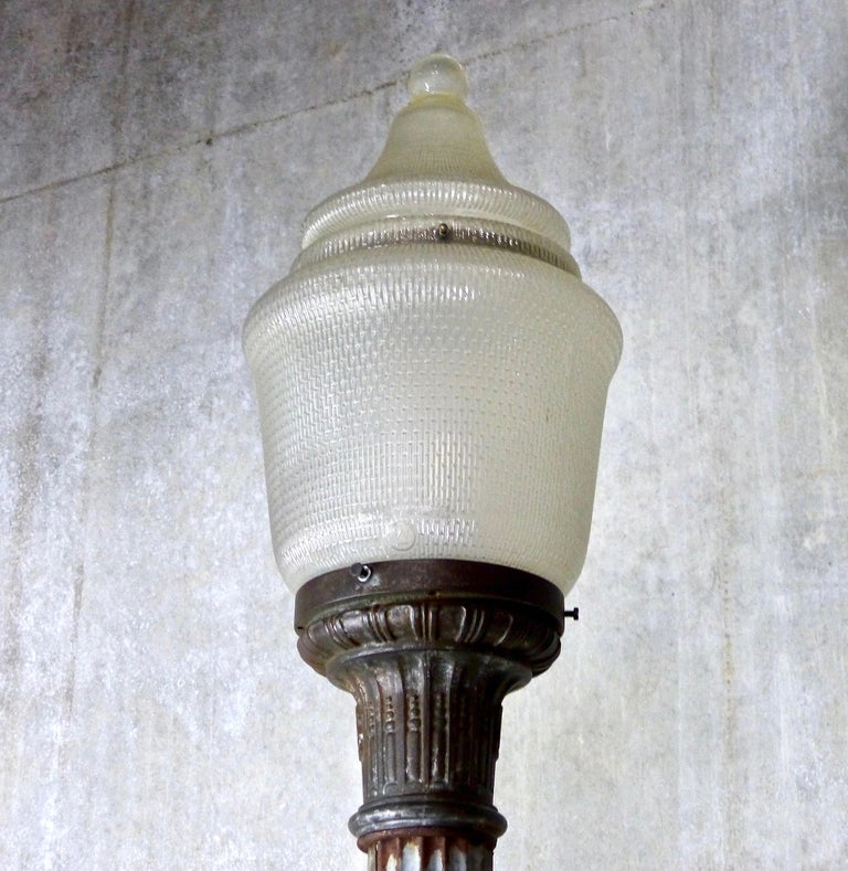 1930s Fluted Zinc Street Lamp with Original Shade at 1stDibs