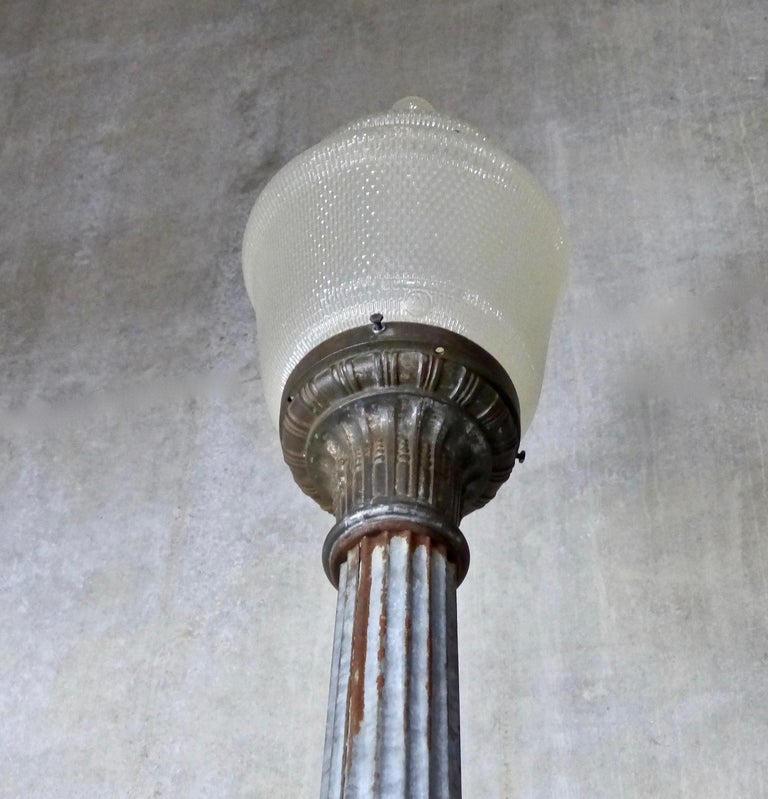 1930s Fluted Zinc Street Lamp with Original Shade at 1stDibs