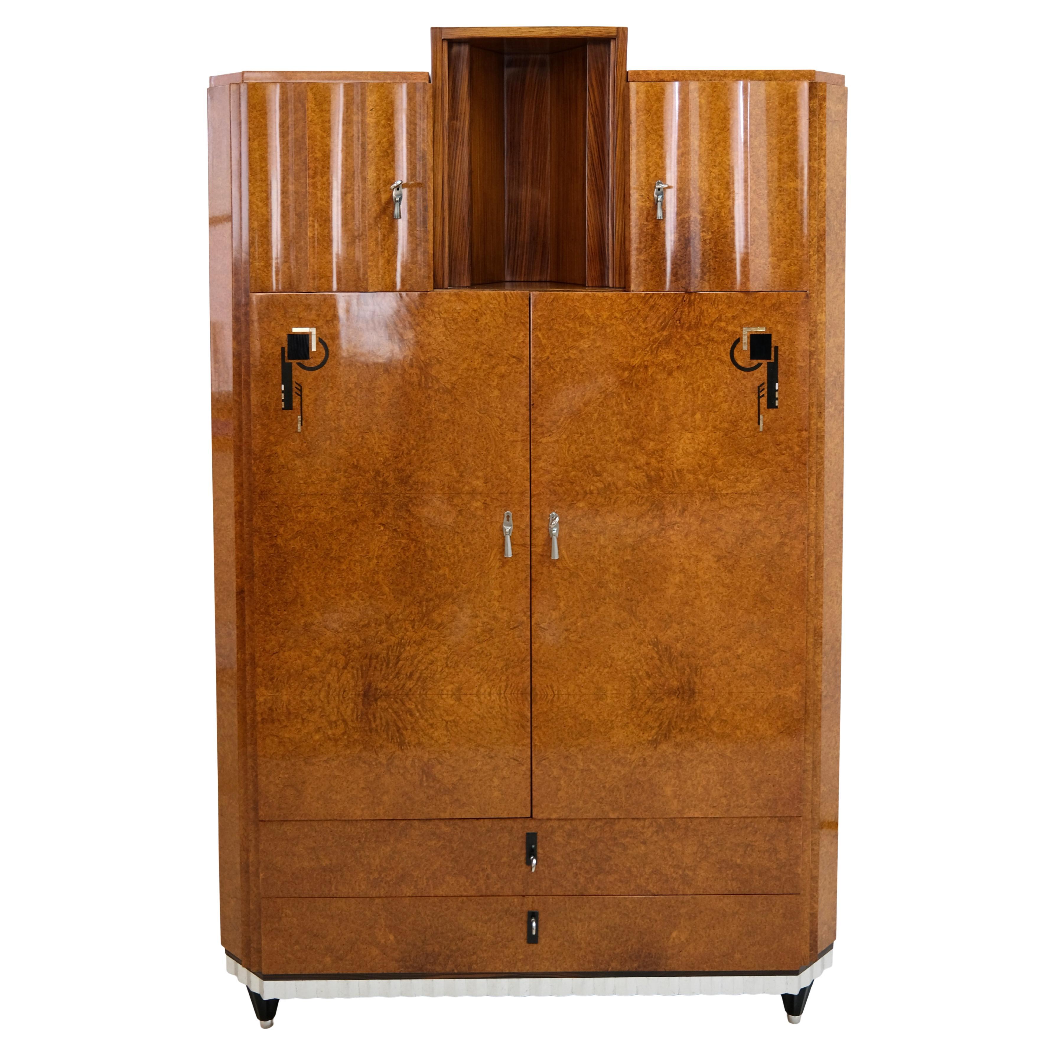 1930s French Art Deco Cabinet in Amboina with Silver Plating For Sale ...