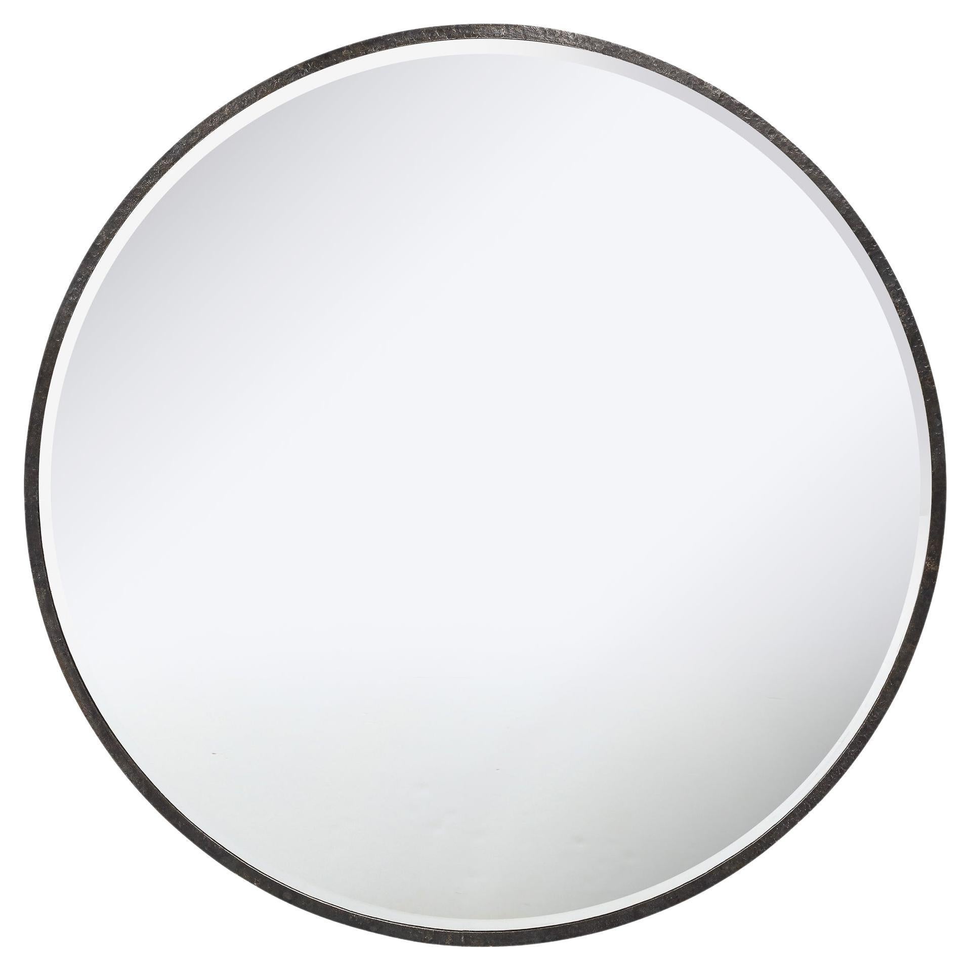 1930's French Art Deco Circular Wrought Iron Beveled Mirror at 1stDibs