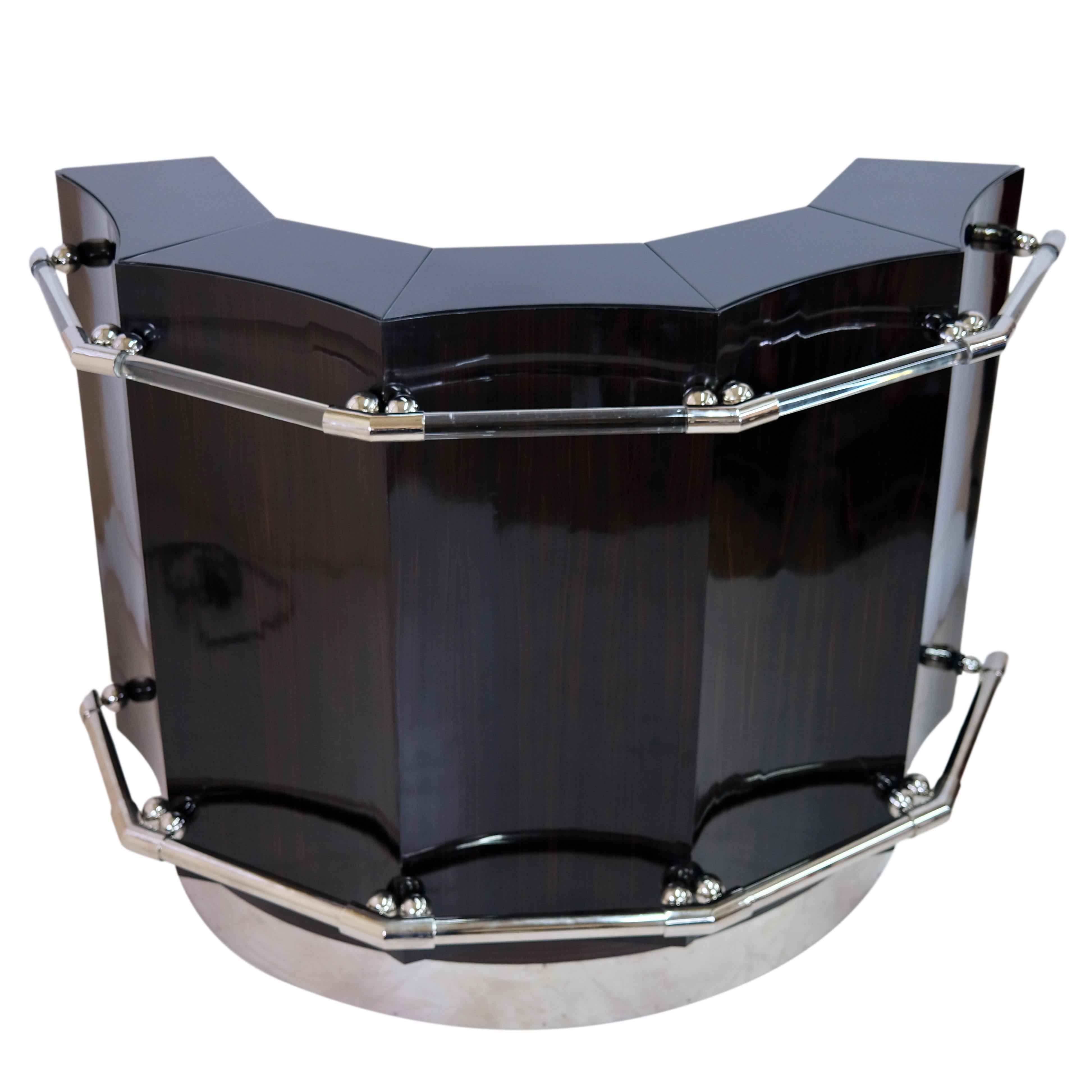 1930s French Art Deco Semi-Circular and Polygon Bar with Glass Handles ...