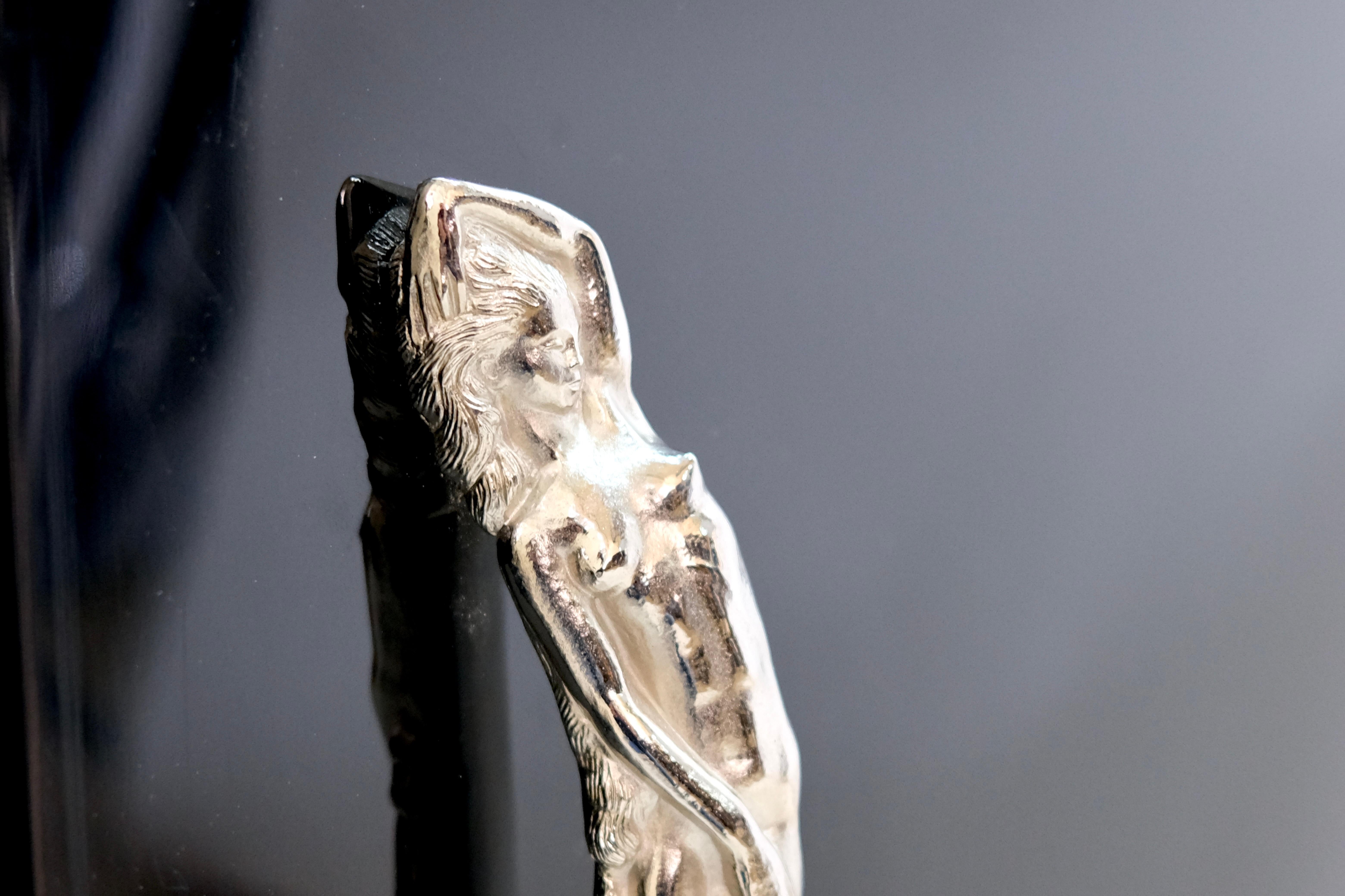 1930s French Art Deco Sideboard in Black Piano Lacquer with Figural ...