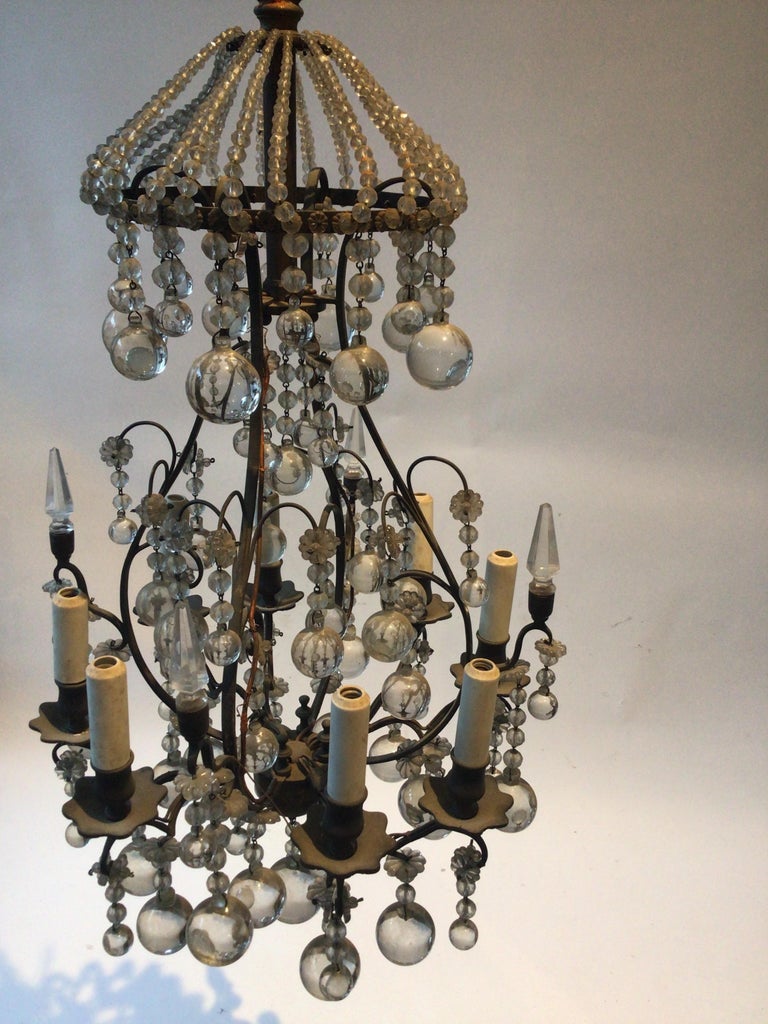 1930s, French Bronze Crystal Chandelier For Sale at 1stDibs