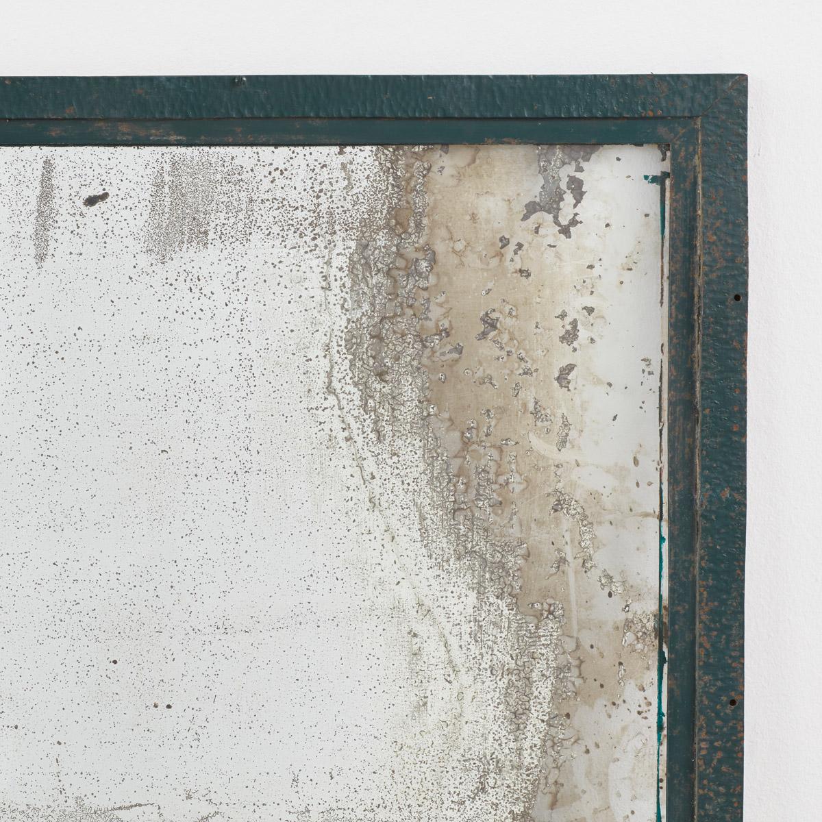 1930s French distressed vintage mirror in green painted hammered ...