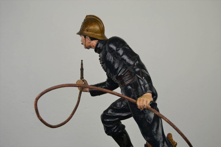 1930s French Fireman Firefighter Trophy Statue For Sale at 1stDibs