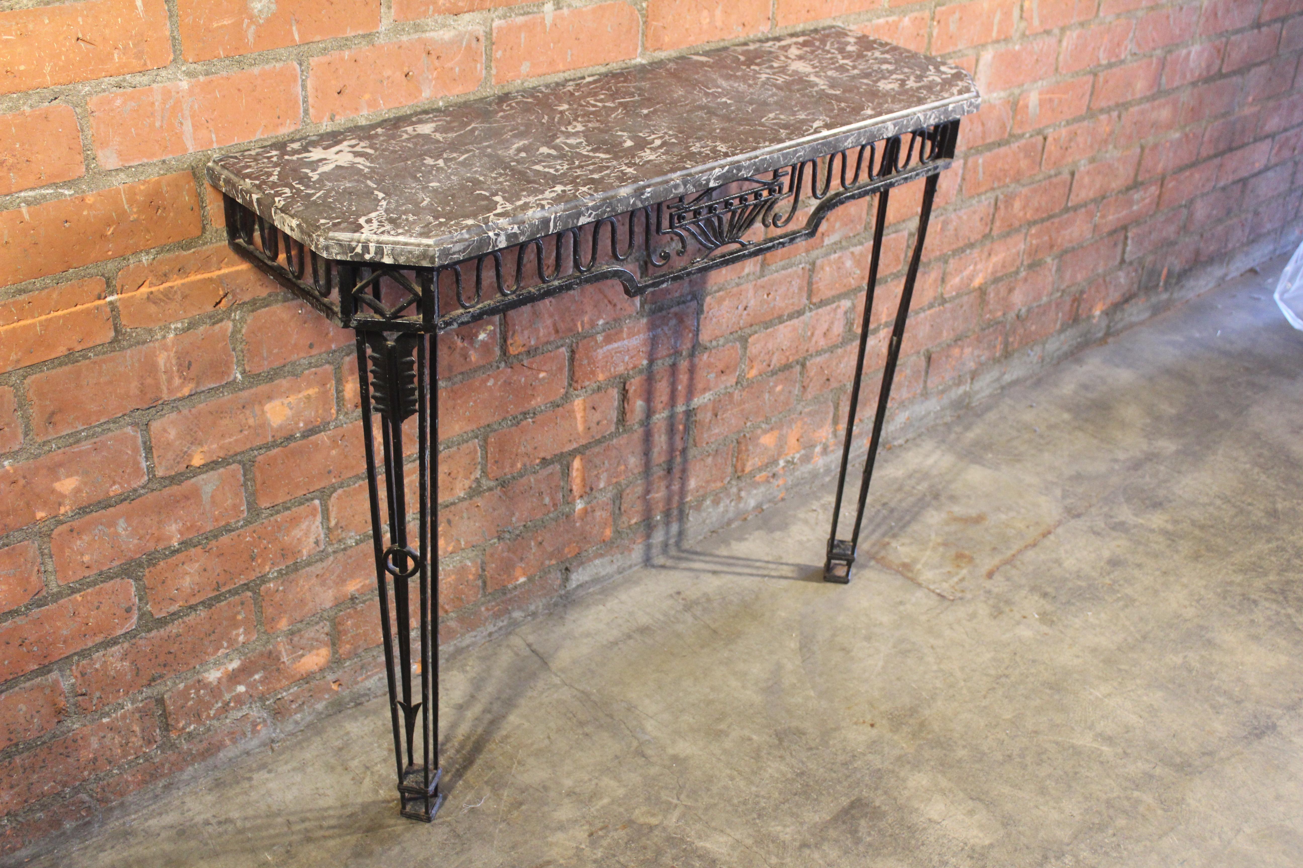 1930s French Iron and Marble Wall Mounted Console at 1stDibs