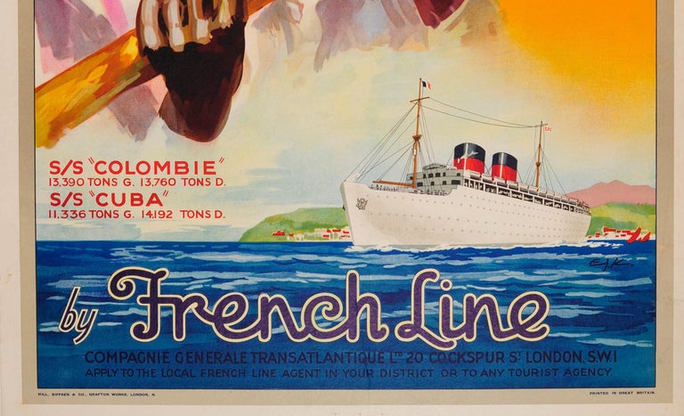 Original Vintage French Line Cruise Poster England To West Indies and ...