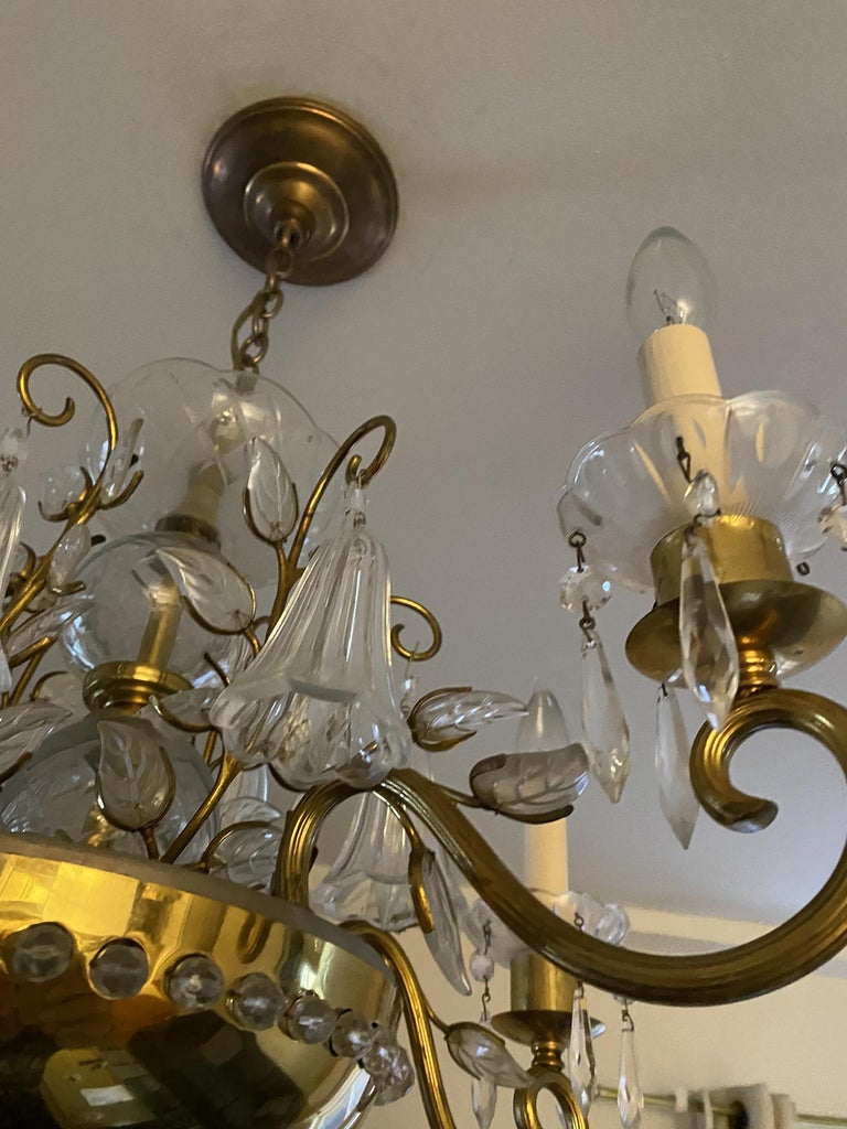 1930s French Maison Brass Chandelier For Sale at 1stDibs