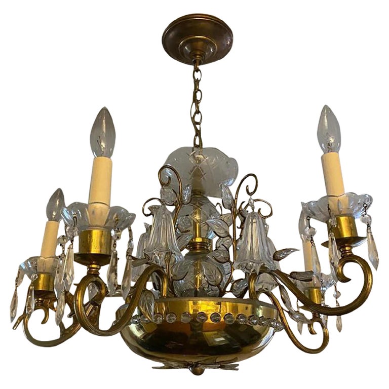 1930s French Maison Brass Chandelier For Sale at 1stDibs