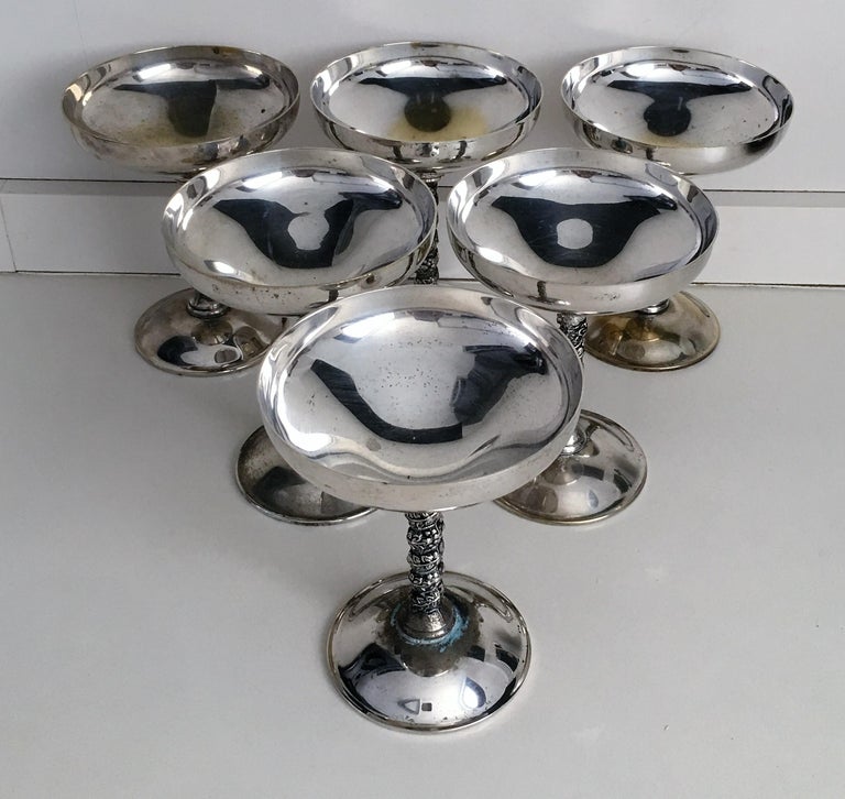 1930s French Set of Carved Alpaca Coupe Drink Glasses, Set of Six For ...