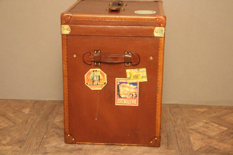 1930s French Tall Brown Canvas Hat Trunk, Hat Box at 1stDibs
