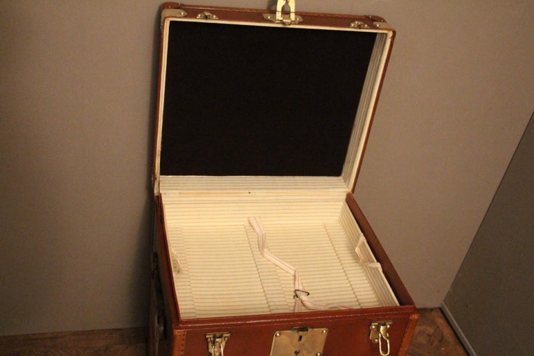 1930s French Tall Brown Canvas Hat Trunk, Hat Box at 1stDibs