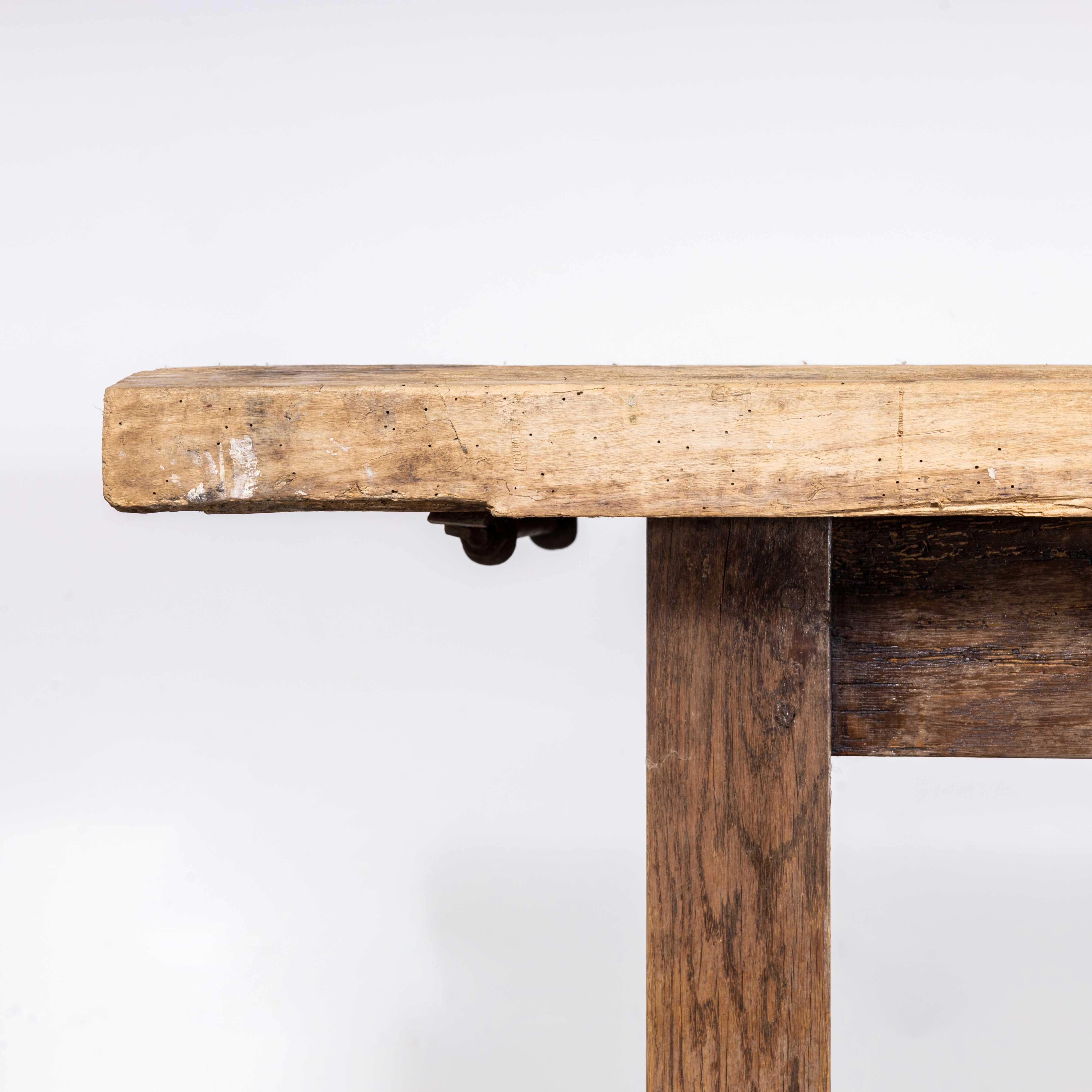 1930's French Thick Wild Oak Rectangular Farmhouse Dining Table - Scrubbed Top For Sale at 1stDibs