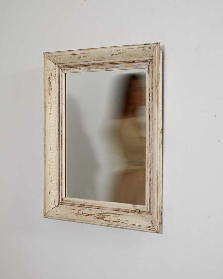 1930s French White Patinated Wall Mirror For Sale at 1stDibs