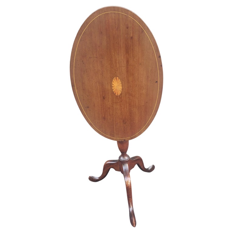 1930s Georgian Mahogany and Satinwood Inlaid Oval Tilt-Top Side Table ...