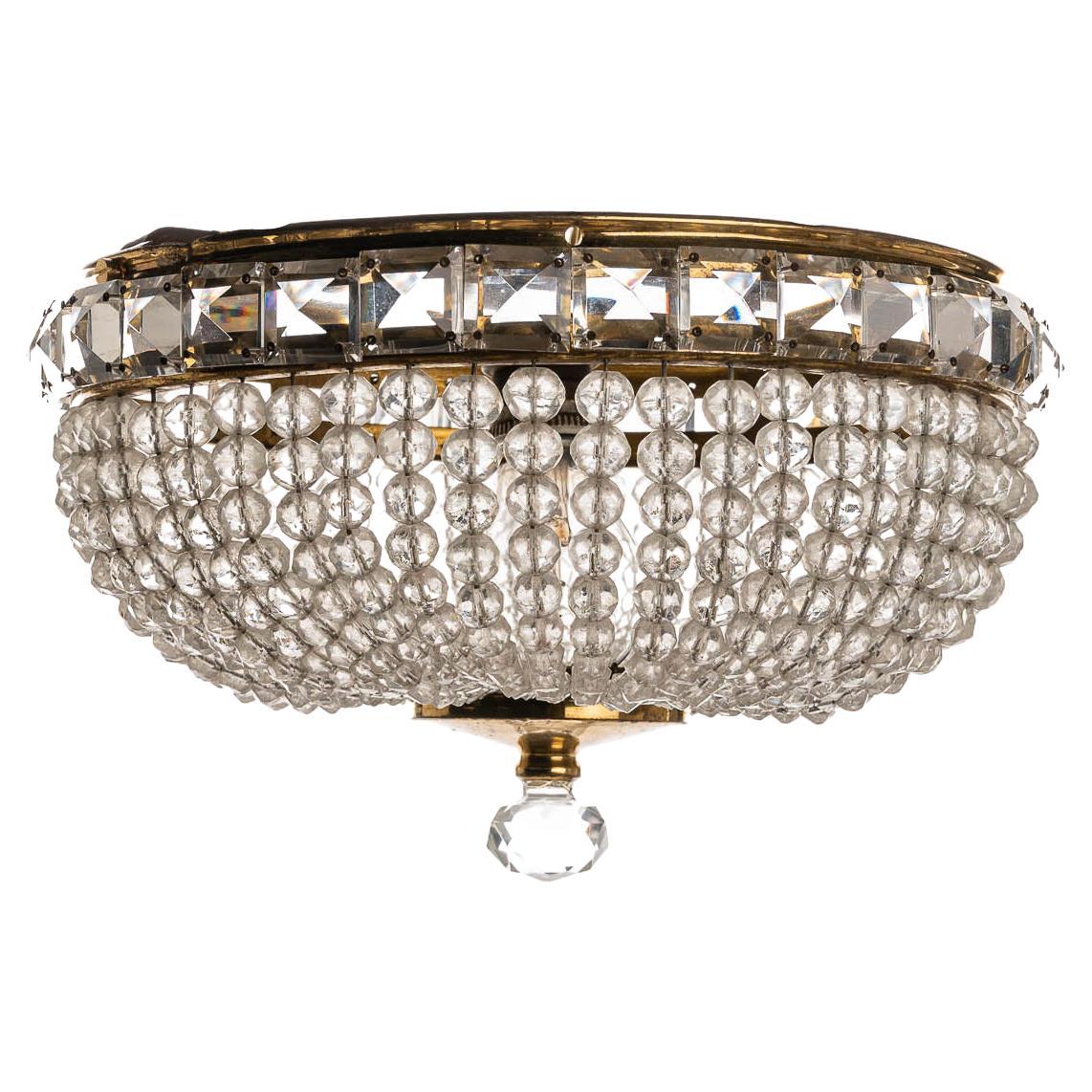 Dome Form Gilt Metal Flush Mount Fixture with Inset Crystal Elements ...