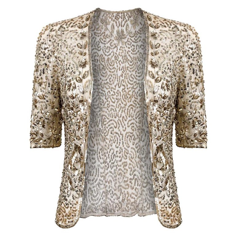 1930s Gold Sequin Sheer Net Evening Jacket For Sale at 1stDibs