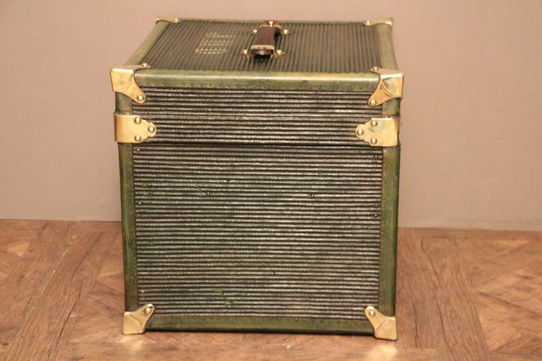 1930s Green Canvas "Cube Shape" French Hat Trunk by Cosmopolitan at 1stDibs