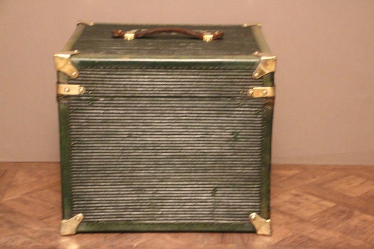 1930s Green Canvas "Cube Shape" French Hat Trunk by Cosmopolitan at 1stDibs
