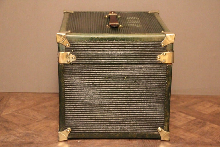 1930s Green Canvas "Cube Shape" French Hat Trunk by Cosmopolitan at 1stDibs