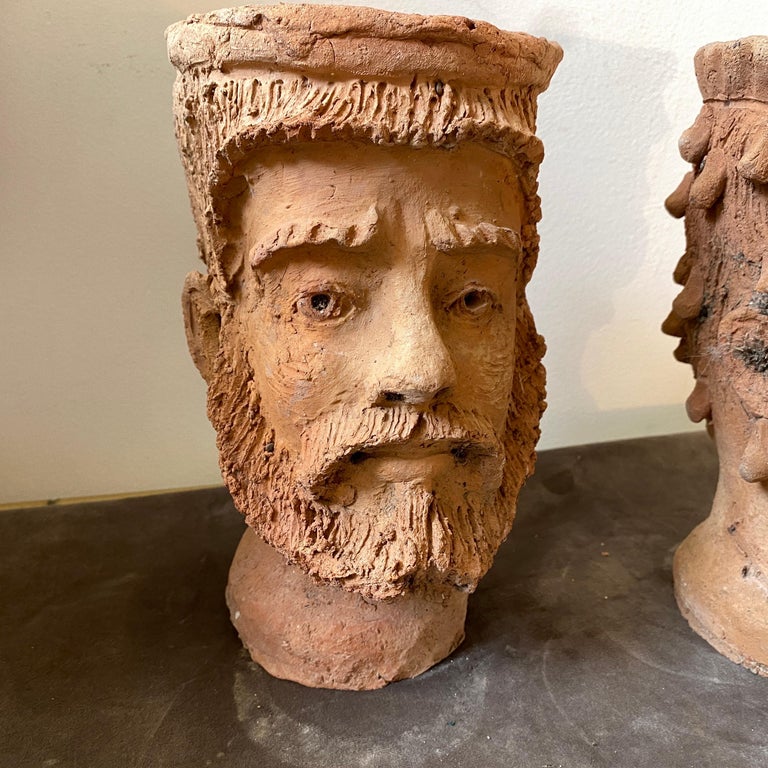 1930s Hand-Crafted Terracotta Sicilian Moro Head Vases at 1stDibs