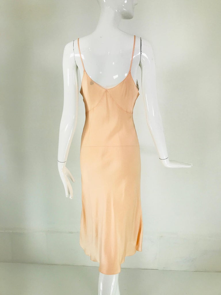1930s Hand Look Peach Silk Applique Bias Cut Slip 36 For Sale at 1stDibs