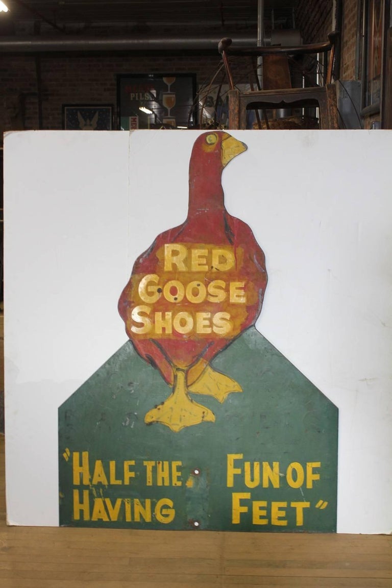 1930s Hand-Painted Double-Sided Sign "Red Goose Shoes" at 1stDibs