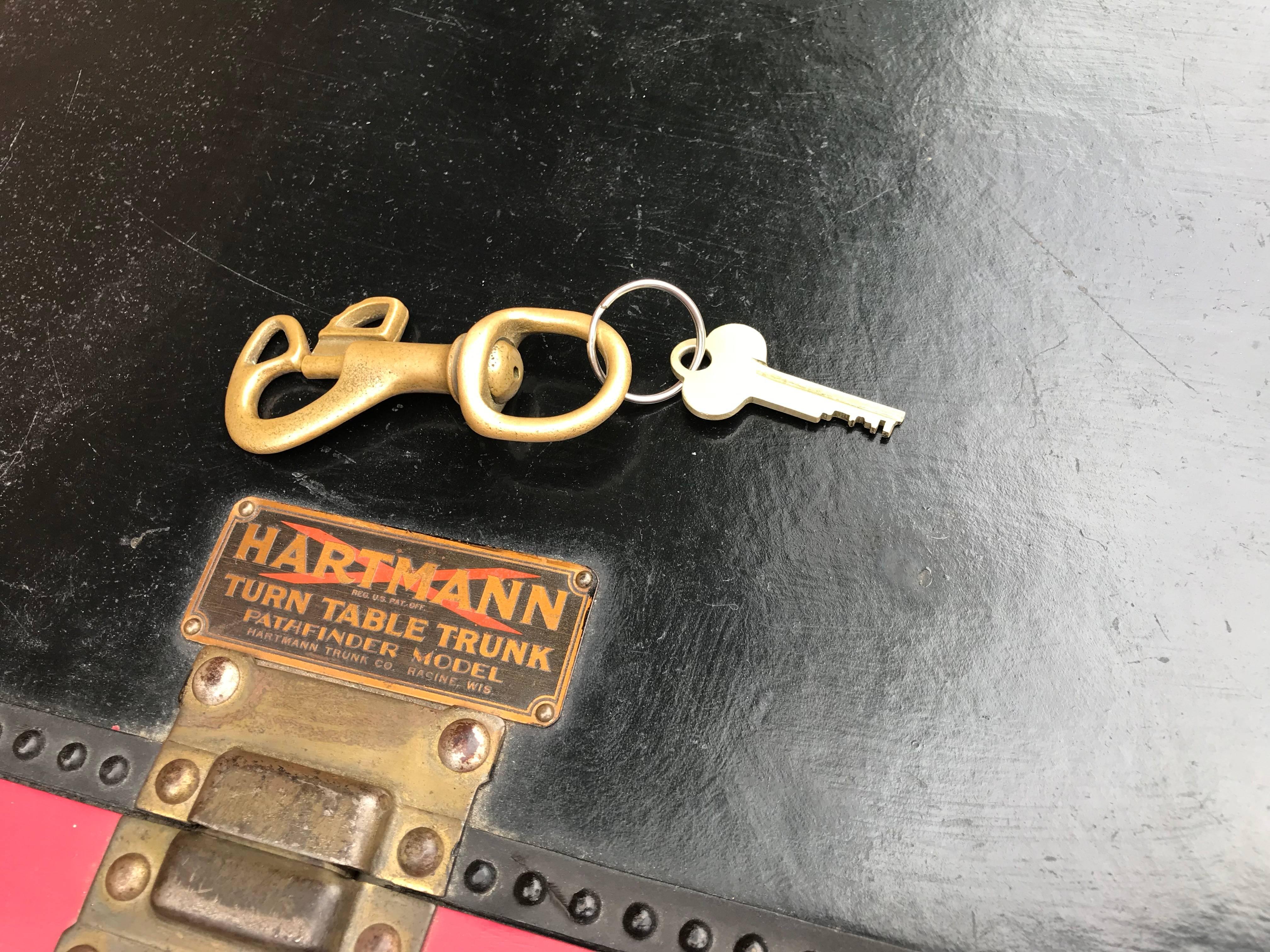 1930s Hartmann Wardrobe Turn Table Leather Steamer Trunk with Key at ...