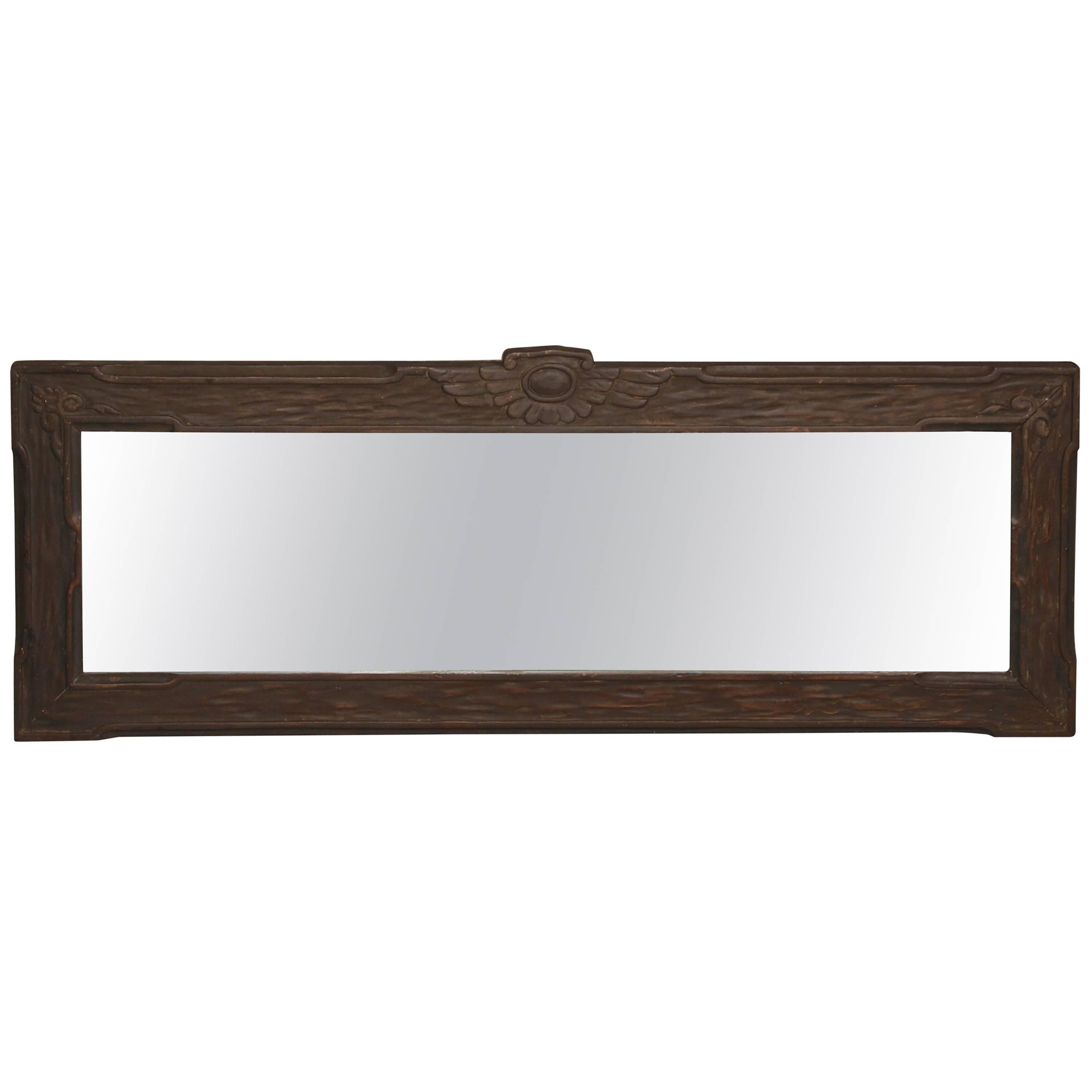 1930s Horizontal Rustic Lodge Style Carved Wood Mirror For Sale at 1stDibs