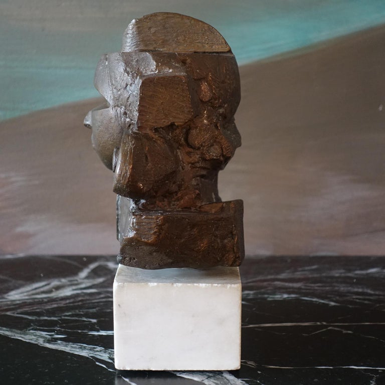 1930s Italian Cubist Bronze Female Figure Sculpture, White Marble Base ...