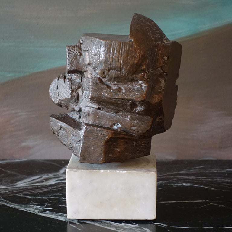 1930s Italian Cubist Bronze Female Figure Sculpture, White Marble Base ...