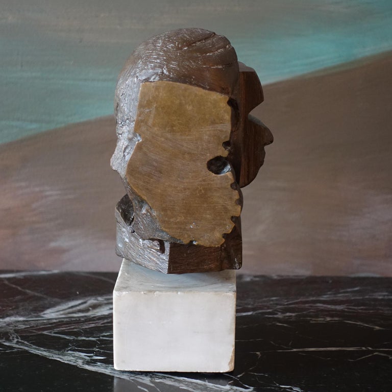 1930s Italian Cubist Bronze Female Figure Sculpture, White Marble Base ...