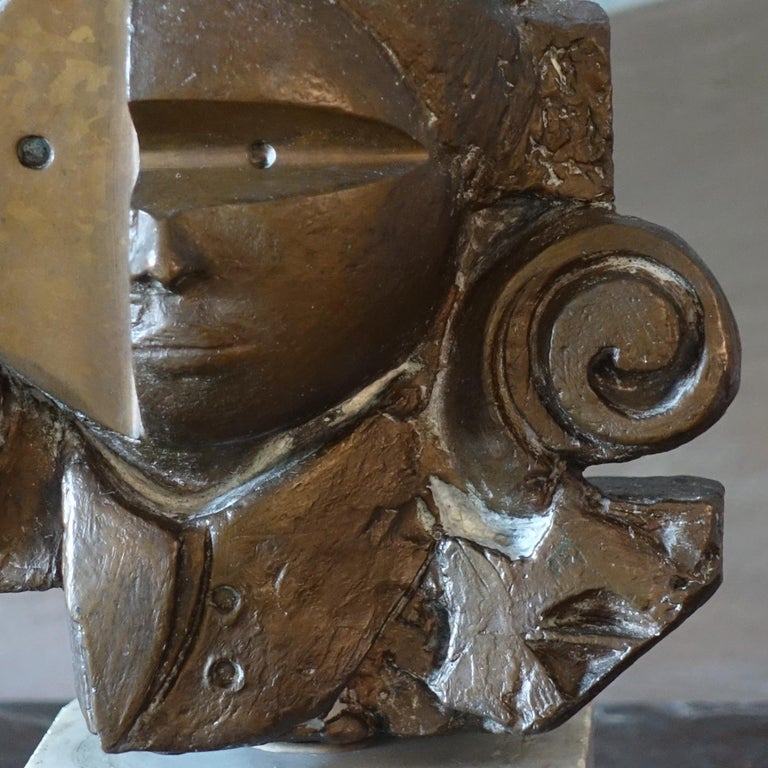 1930s Italian Cubist Bronze Female Figure Sculpture, White Marble Base ...