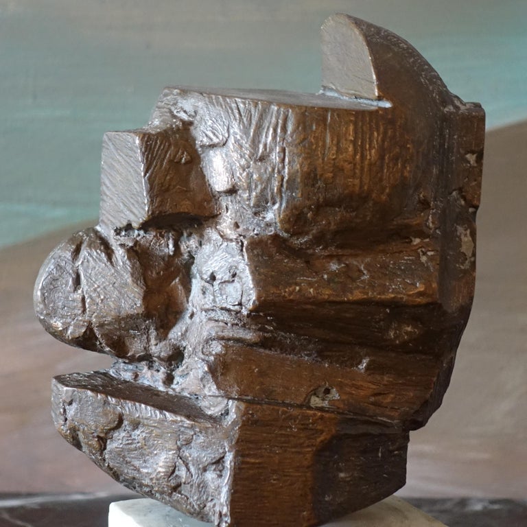 1930s Italian Cubist Bronze Female Figure Sculpture, White Marble Base ...