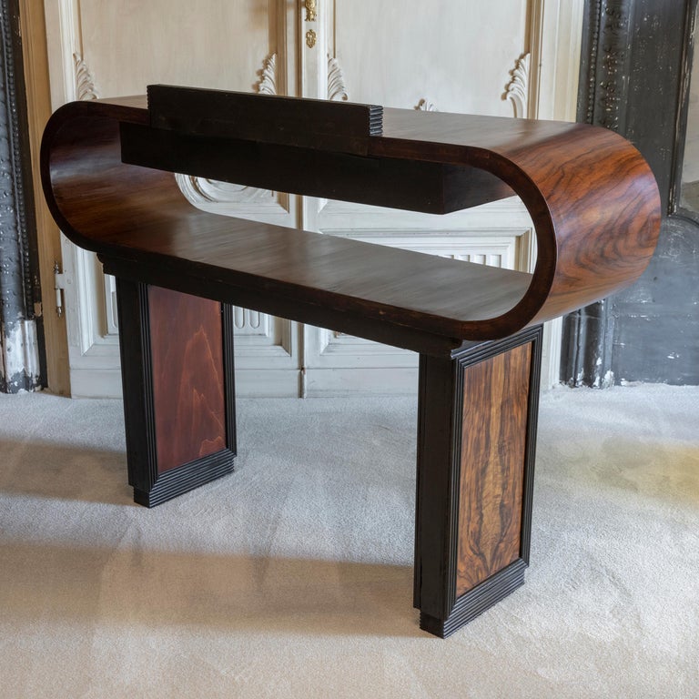 Table console déco italienne des années 1930 avec tiroirs Palisander, acajou et noyer - En vente ...