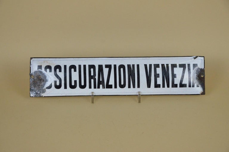 1930s Italian Enamel Metal Insurance Sign "Assicurazioni Venezia" For ...