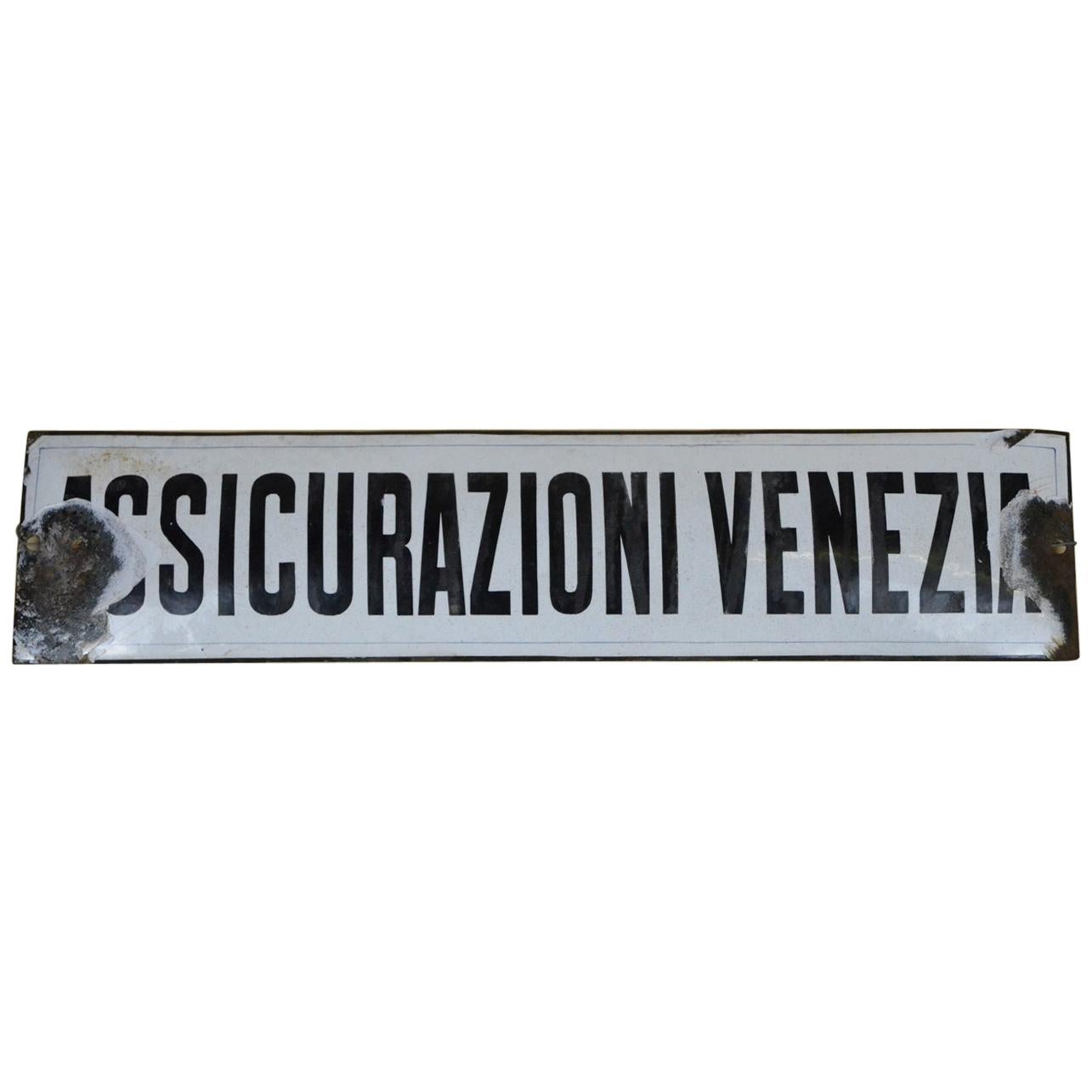 1930s Italian Enamel Metal Insurance Sign "Assicurazioni Venezia" For ...