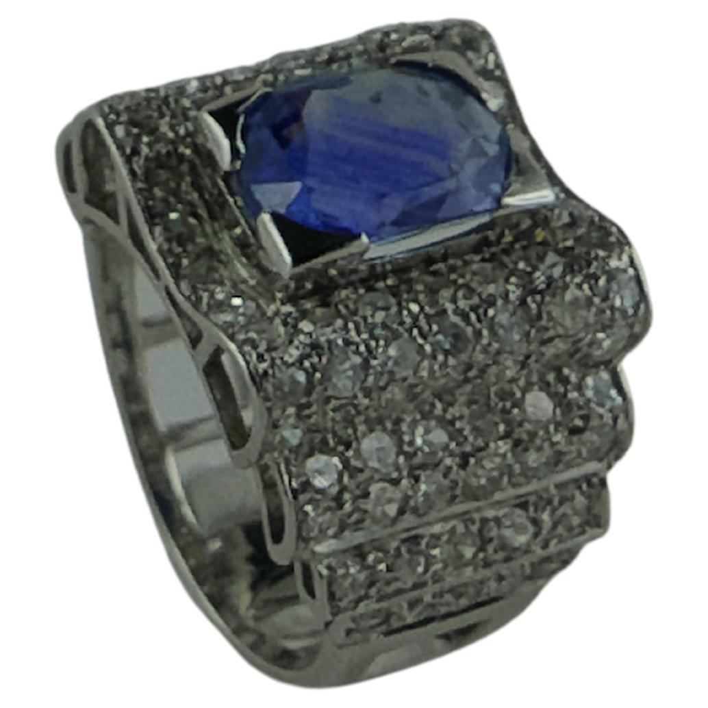1930’s Italian Platinum, Ceylon Natural Sapphire and Diamonds Ring For ...