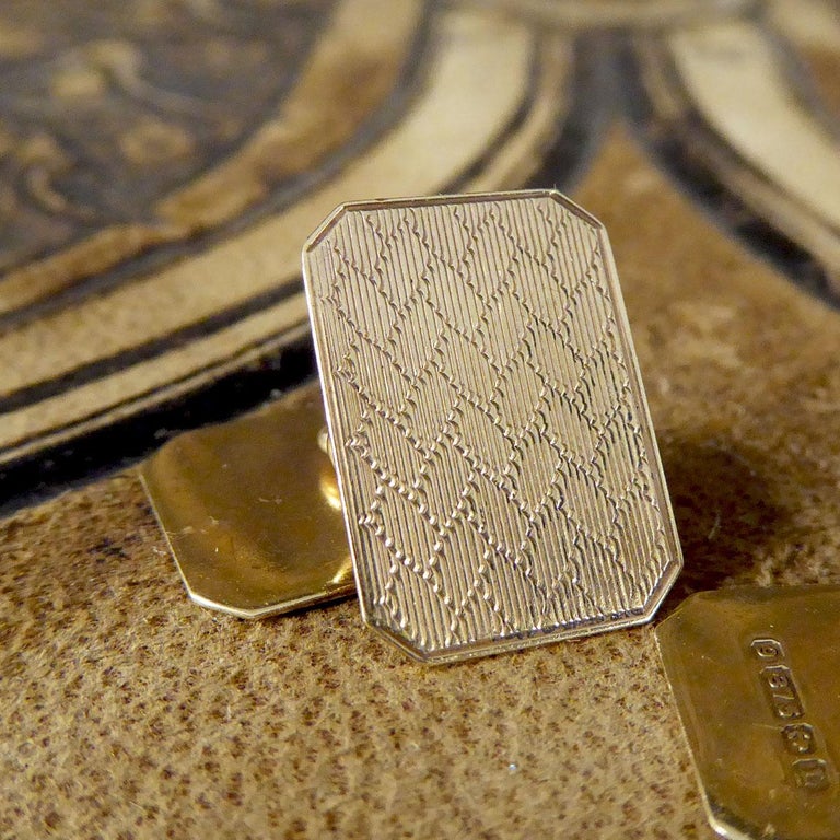 1930's Light Weight Rectangle Cufflinks in 9ct Gold with Geometric ...