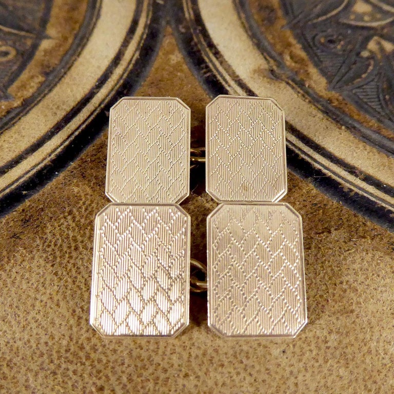 1930's Light Weight Rectangle Cufflinks in 9ct Gold with Geometric ...