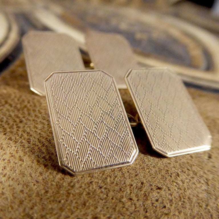 1930's Light Weight Rectangle Cufflinks in 9ct Gold with Geometric ...