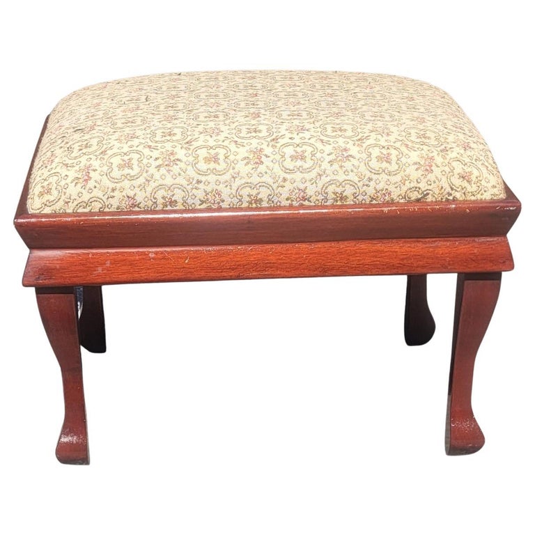 1930s Mahogany Upholstered Large FootStool For Sale at 1stDibs