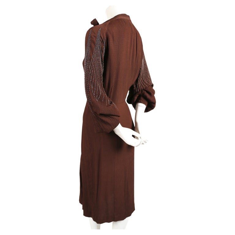 1930's MAINBOCHER PARIS crepe dress with beaded sleeves at 1stDibs