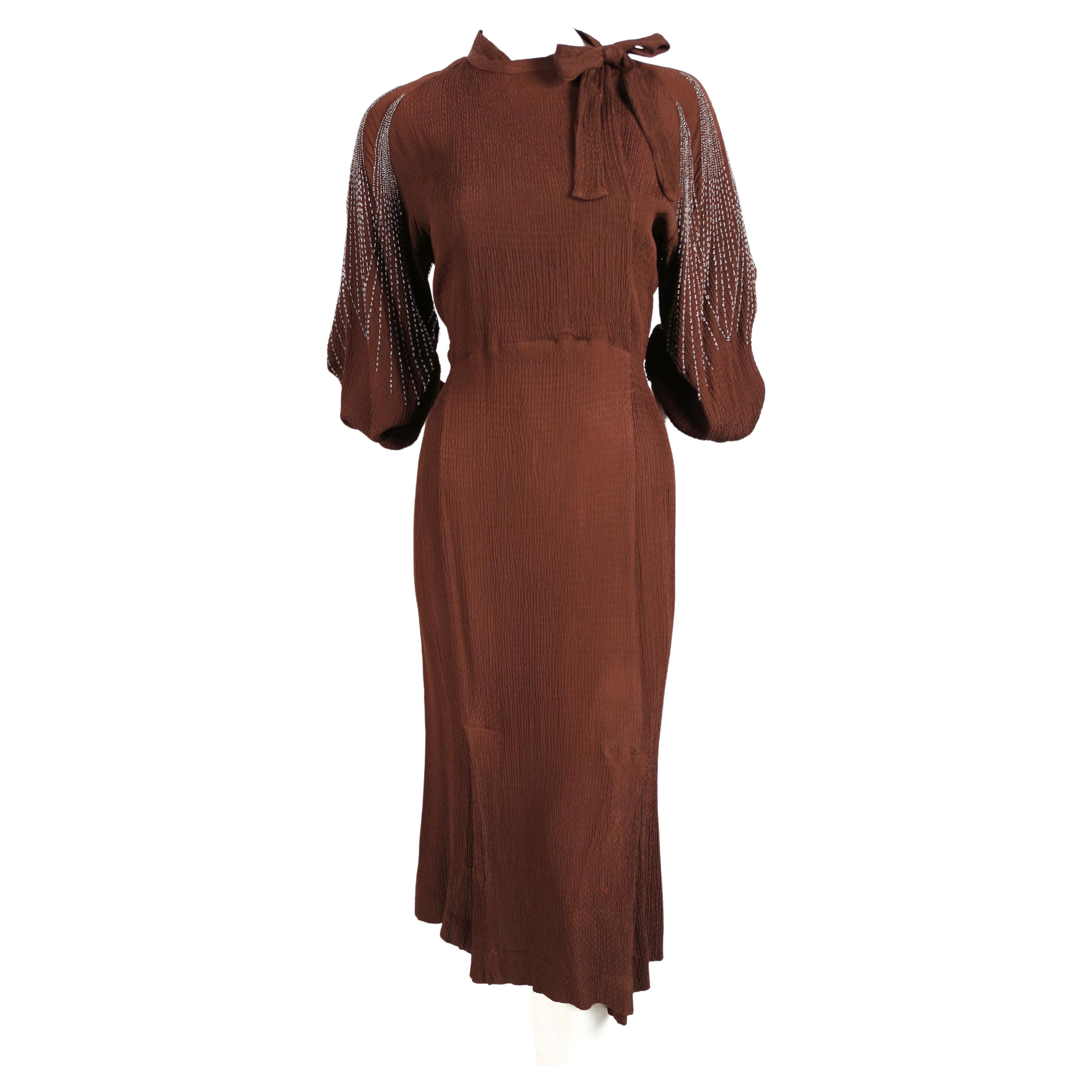 1930's MAINBOCHER PARIS crepe dress with beaded sleeves at 1stDibs